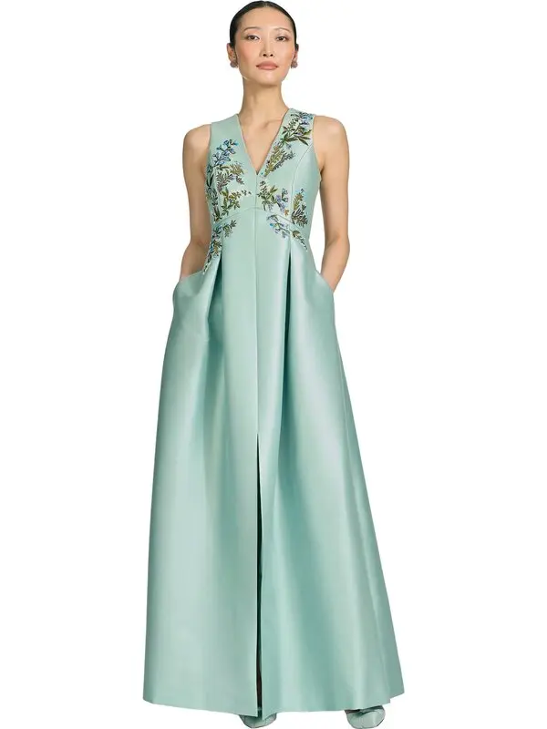Sachin & Babi Embroidered Mikado Ball Gown - Celadon