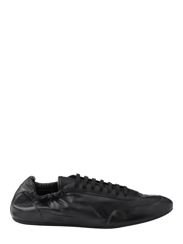 Prada Collapse Leather Lace-up Sneakers - Black