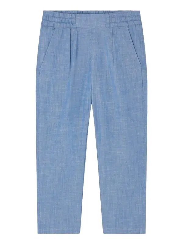 Bonpoint Elasticated-waist Trousers With Embroidered Trim - Blue
