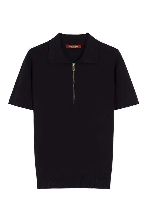 Max Mara Teti Short-sleeved Polo Shirt With Zip Detail - Navy