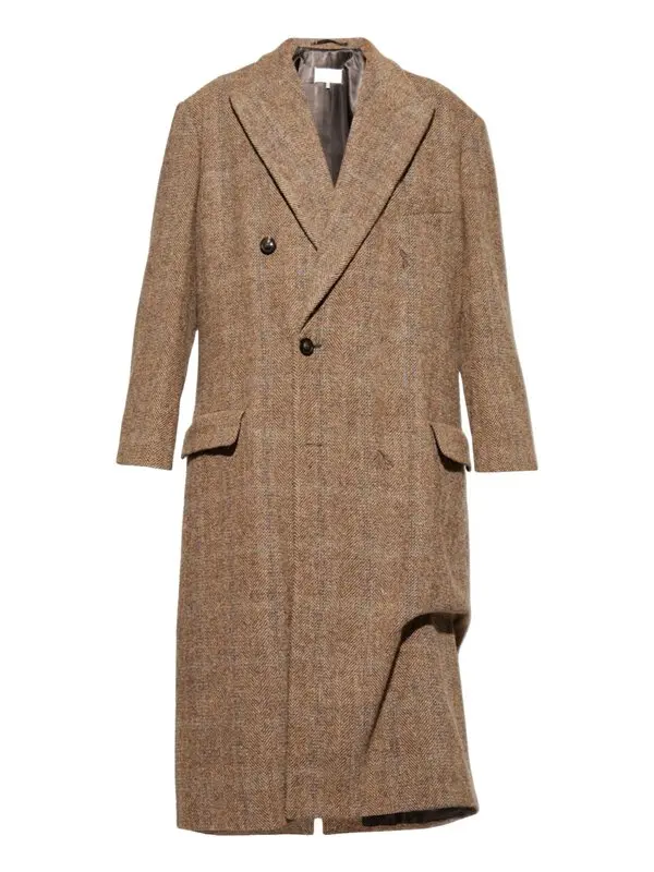 MAISON MARGIELA Checked Wool Herringbone Coat - Brown