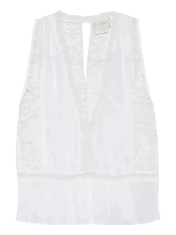 FORTE_FORTE Sleeveless Lace Trim Vest - White