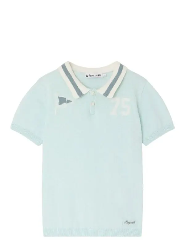 Bonpoint Short Sleeve Striped Collar Top - Blue