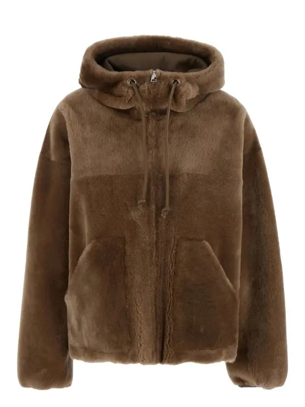 BLANCHA Reversible Shearling Jacket With Drawstring Hood - Brown