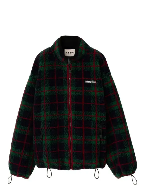 Miu Miu Checked Teddy Zipper Jacket - Blue/green