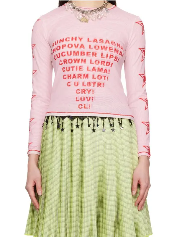 CHOPOVA LOWENA Mesh Crew Neck Top - Pink