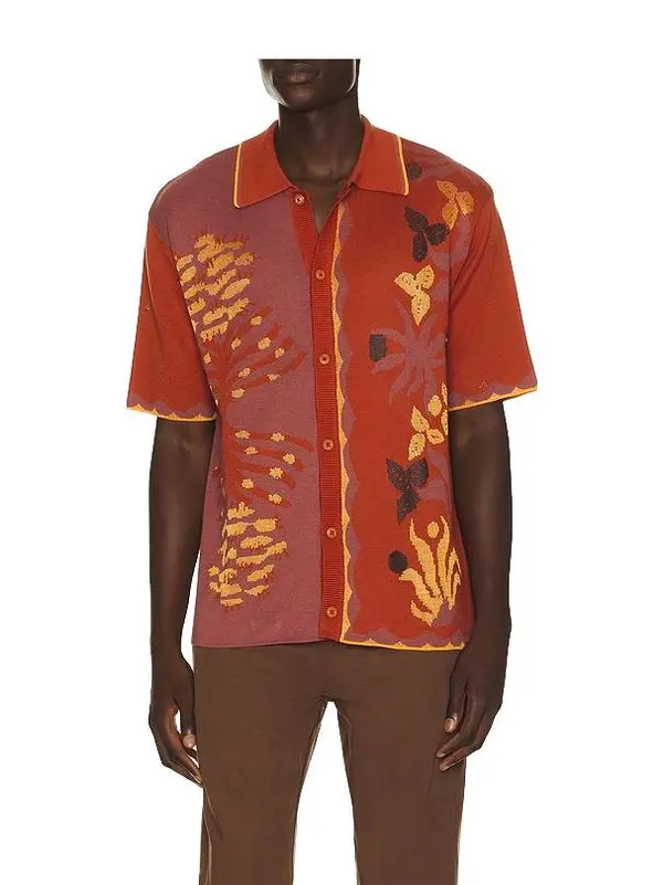 Scotch & Soda Knitted Jacquard Short Sleeve Shirt In . Also - Rust