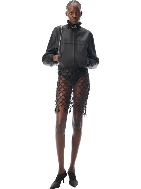 Alexander Wang Cropped Leather Jacket With Gathered Collar - Black
