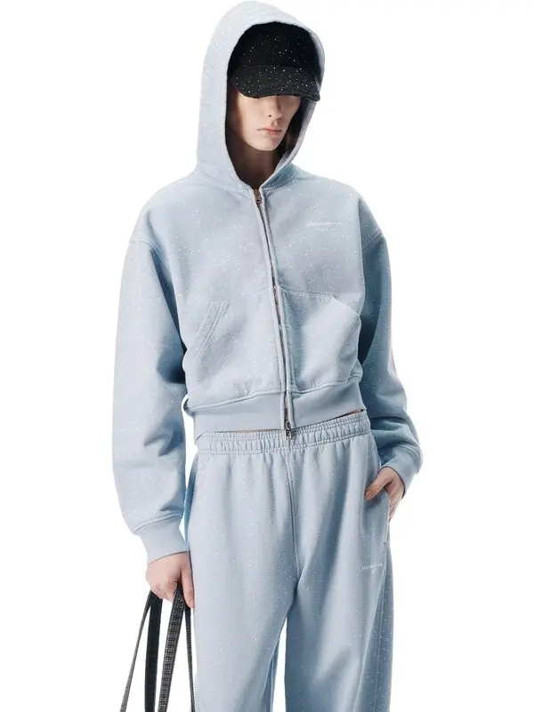 Alexander Wang Crystal Embellished Zip Up Hoodie - Washed Sky