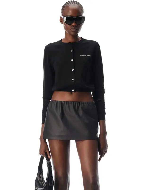 Alexander Wang Crystal Hotfix Logo Crewneck Cardigan - Black
