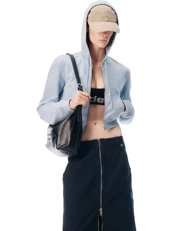 Alexander Wang Crystal Embellished Zip-up Hoodie - Washed Sky