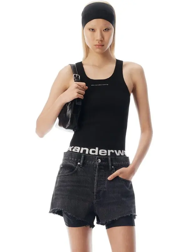 Alexander Wang Jacquard Logo Racer Tank - Black