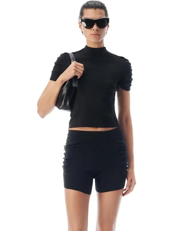 Alexander Wang Ruched Sleeve Mock Neck Top - Black