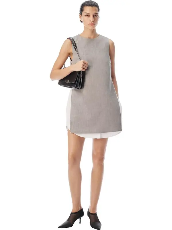 Alexander Wang Shift Dress With Zip Side Panels And Shirt Underlay - Light Heather Grey/white