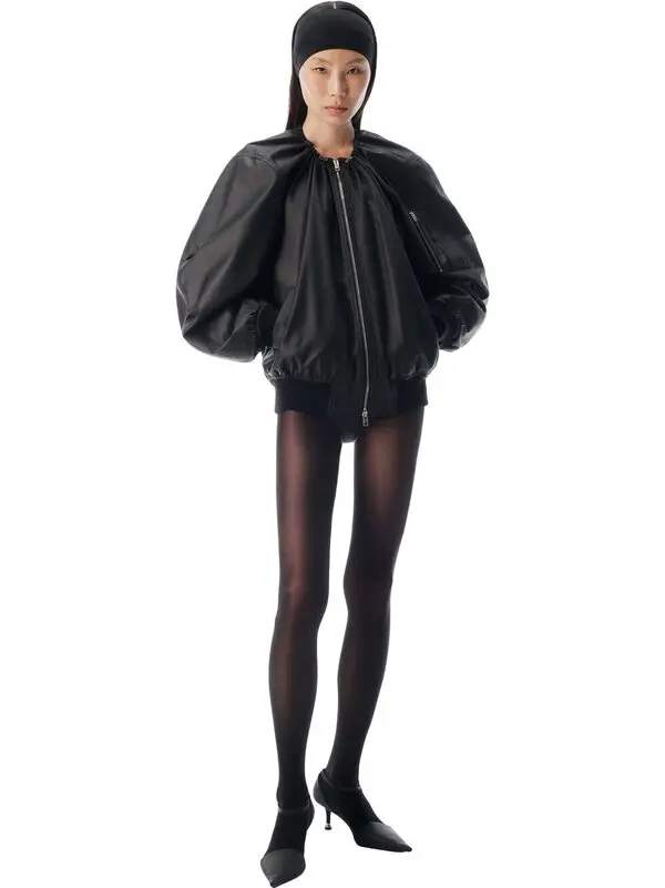 Alexander Wang Leather Scoop Neck Bomber Jacket - Black