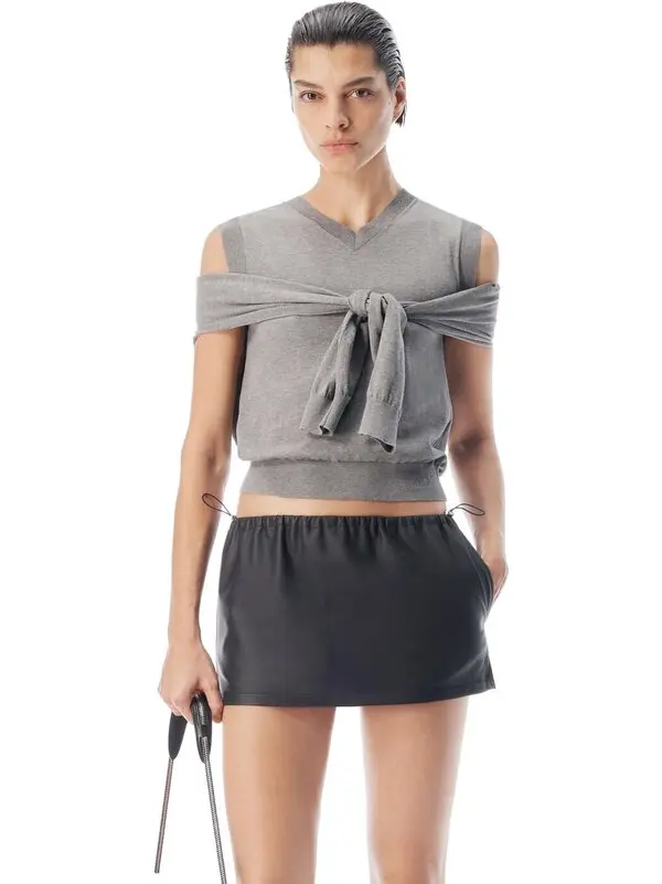 Alexander Wang Layered V-neck Vest With Tie-front Cardigan Detail - Heather Grey
