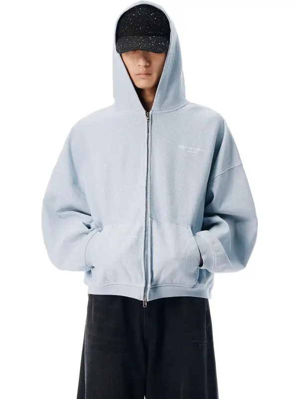 Alexander Wang Crystal Embellished Oversized Zip-up Hoodie - Washed Sky