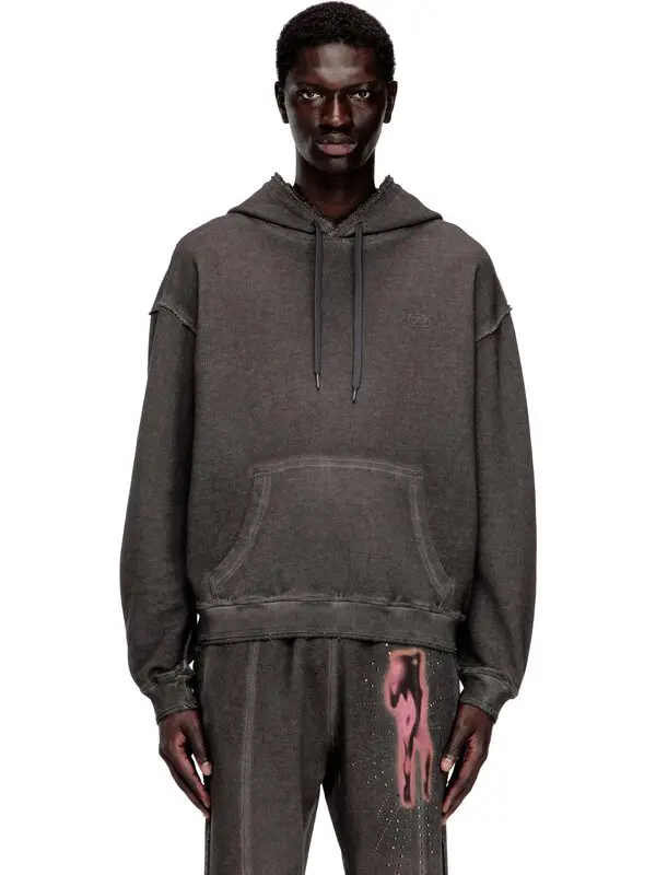 DIESEL® Hoodie With Stud Embellishments And Graffiti Print - Grey