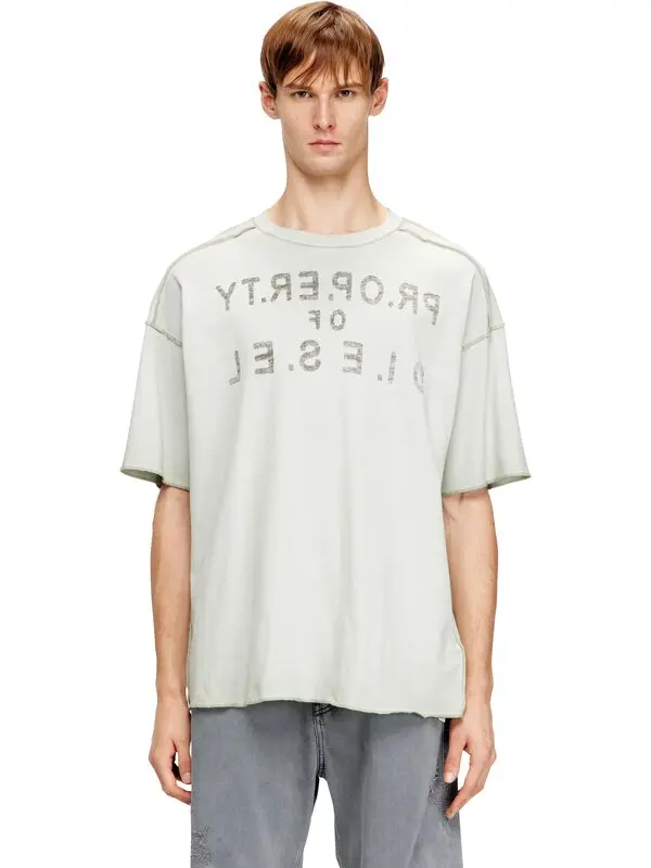 DIESEL® Relaxed Cotton T-shirt With Front And Back Print - Grey