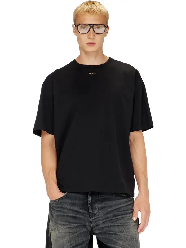 DIESEL® Relaxed Cotton T-shirt With Oval D Embroidery - Black