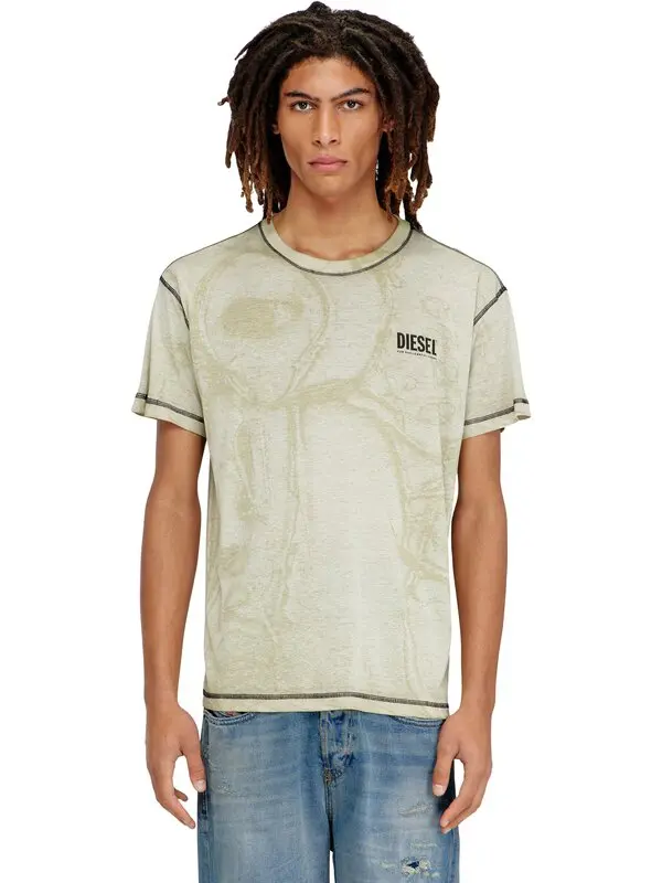 DIESEL® Hemp-cotton T-shirt With All-over Print - Grey