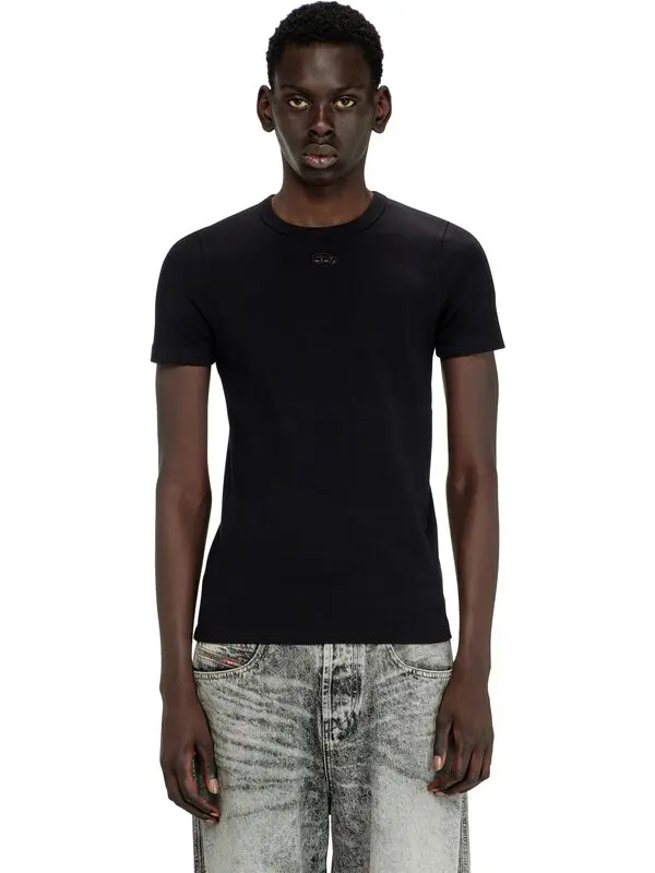 DIESEL® Slim Short-sleeve Top With Laser Cut Oval D - Black