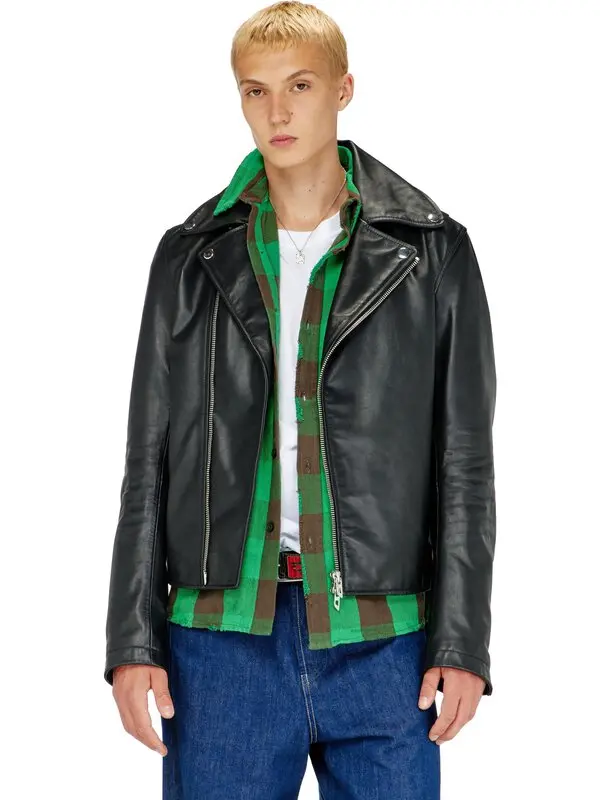 DIESEL® Waxed Leather Biker Jacket - Black