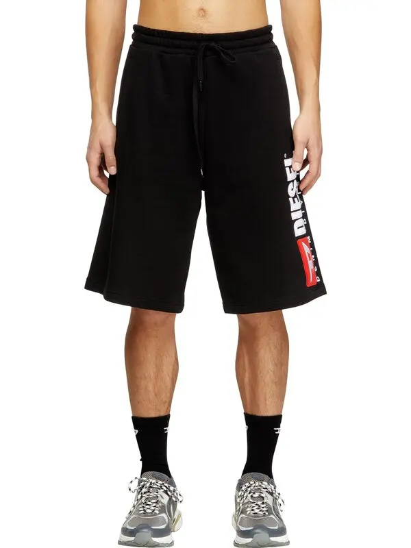 DIESEL® Fleece Shorts With Maxi Logo Patch - Black