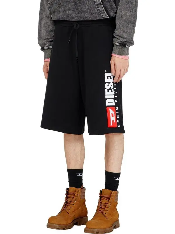 DIESEL® Fleece Shorts With Maxi Logo Patch - Black