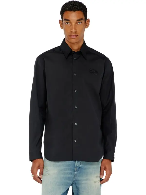 DIESEL® Stretch Poplin Shirt With Embroidery - Black