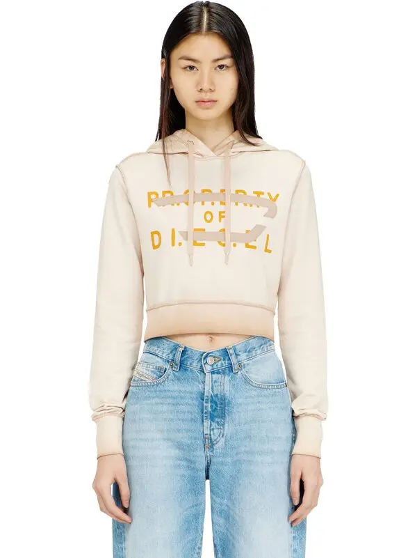 DIESEL® Cotton Fleece Hoodie With Printed Graphics And D Appliqu - Beige