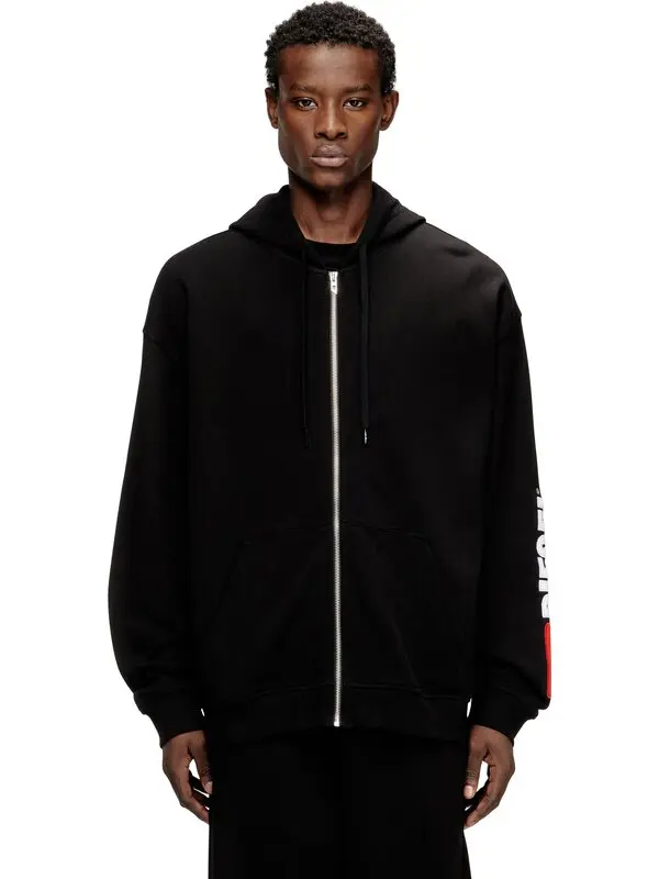DIESEL® Embroidered Logo Patch Full Zip Hoodie - Black