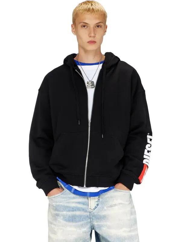 DIESEL® Embroidered Logo Patch Full Zip Hoodie - Black