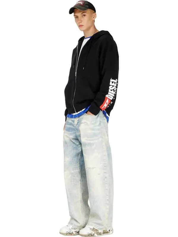 DIESEL® Embroidered Logo Patch Full Zip Hoodie - Black