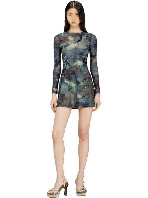 DIESEL® Mini Dress With Camouflage Print And Crystal Embellishments - Multicolor