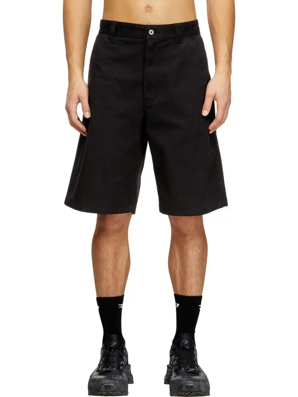 DIESEL® Cotton Shorts With Stonewash Treatment - Black