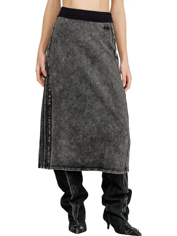 DIESEL® Fleece Cotton A-line Midi Skirt With Side Bands - Grey