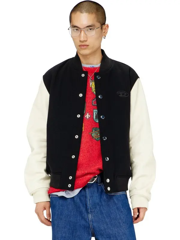 DIESEL® Bomber Jacket In Wool Blend And Leather - Multicolor