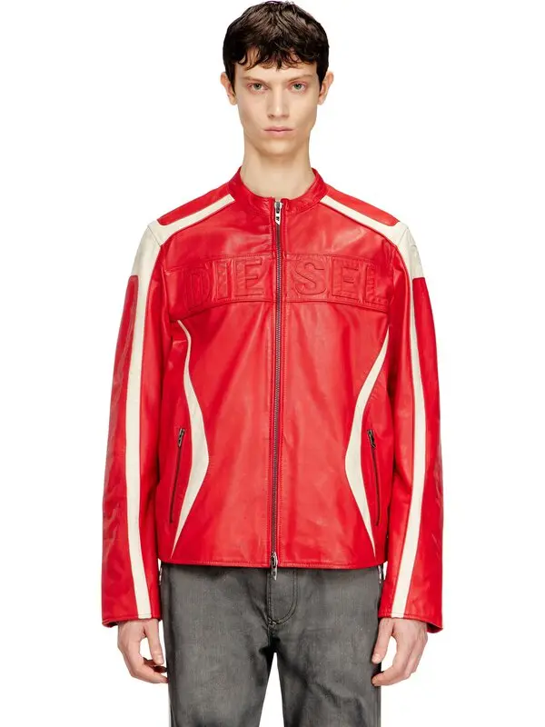 DIESEL® Color-block Leather Biker Jacket - Multicolor