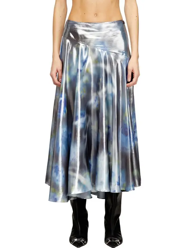 DIESEL® Metallic Blurred Rose Print Midi Skirt - Blue
