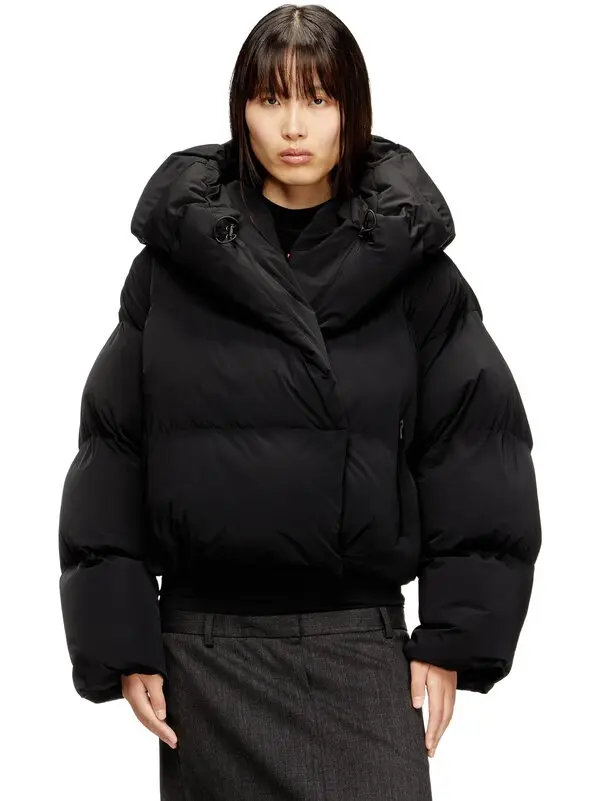 DIESEL® Bi-stretch Nylon Wrap Puffer Jacket - Black
