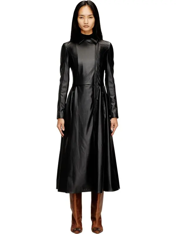 DIESEL® Midi Coat Dress With Biker Details - Black