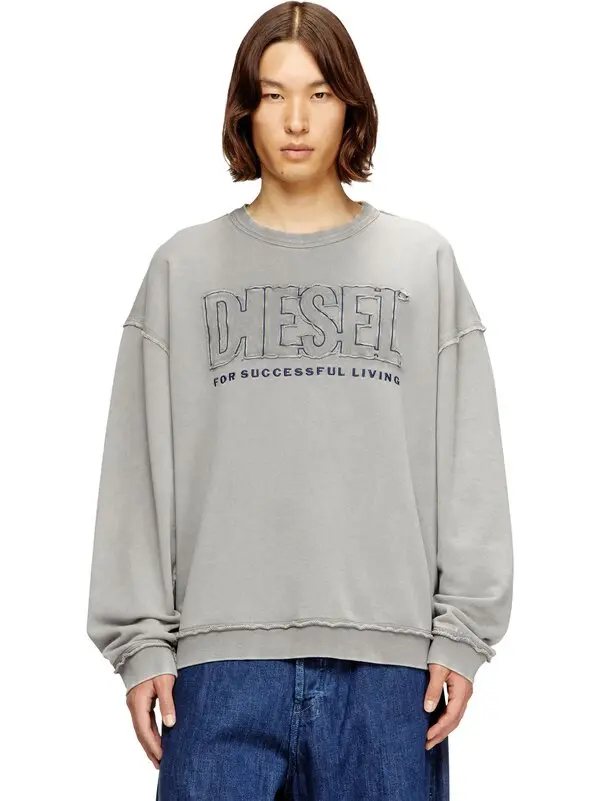 DIESEL® Cotton Crewneck Sweatshirt With Appliqué Logo - Grey