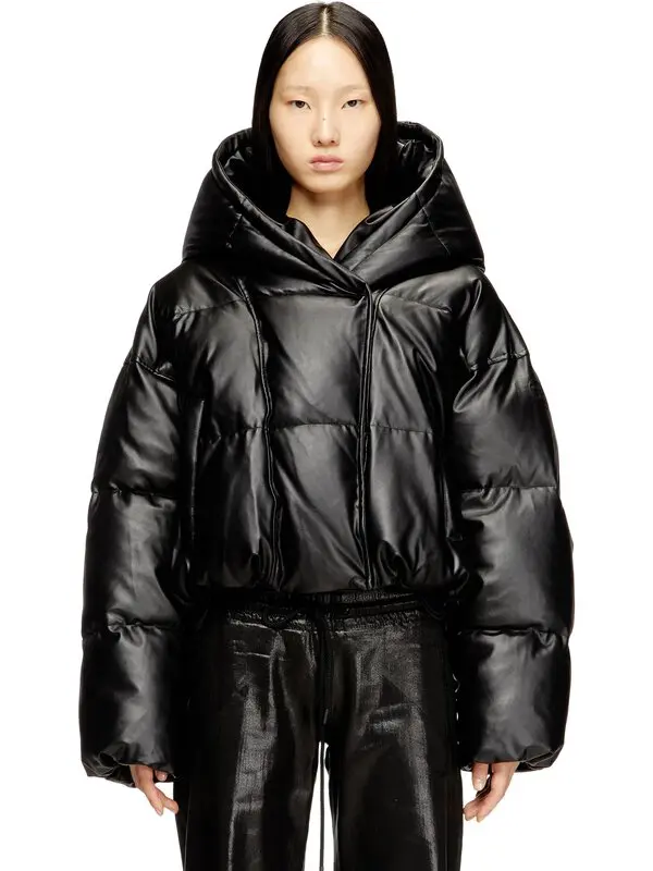DIESEL® Quilted Coated Fabric Hooded Puffer Jacket - Black
