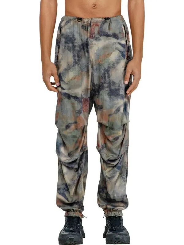 DIESEL® Abstract Print Cargo Pants With Embroidered Logo - Green