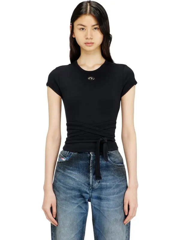 DIESEL® Ribbed T-shirt With Wrap-around Laces - Black