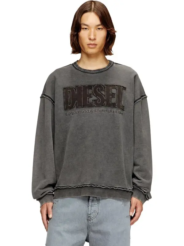 DIESEL® Cotton Crewneck Sweatshirt With Appliqué Logo - Grey