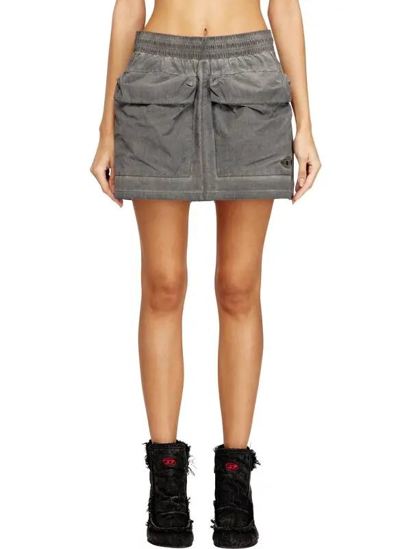 DIESEL® Nylon Mini Skirt With Maxi Pouch Pockets - Grey