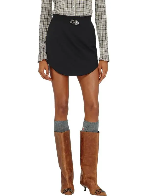 DIESEL® Wool-blend Mini Skirt With Oval D Plaque - Black
