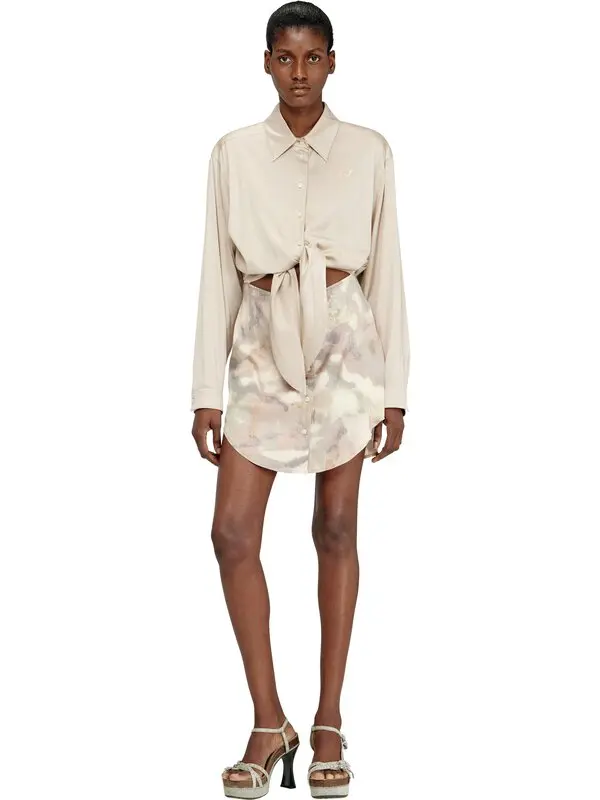 DIESEL® Satin Mini Dress With Knotted Top And Camouflage Print Skirt - Beige